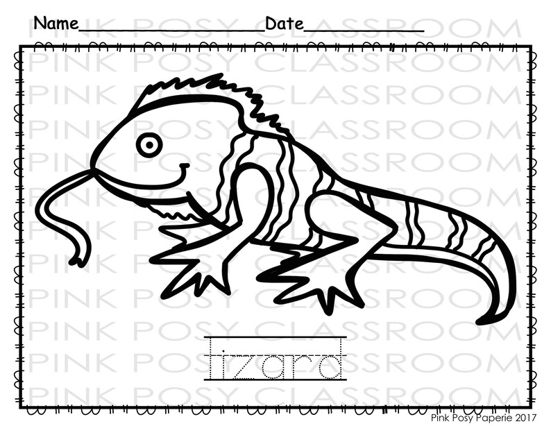 Reptiles and Amphibians Coloring Pages, Color and Trace the Word ...