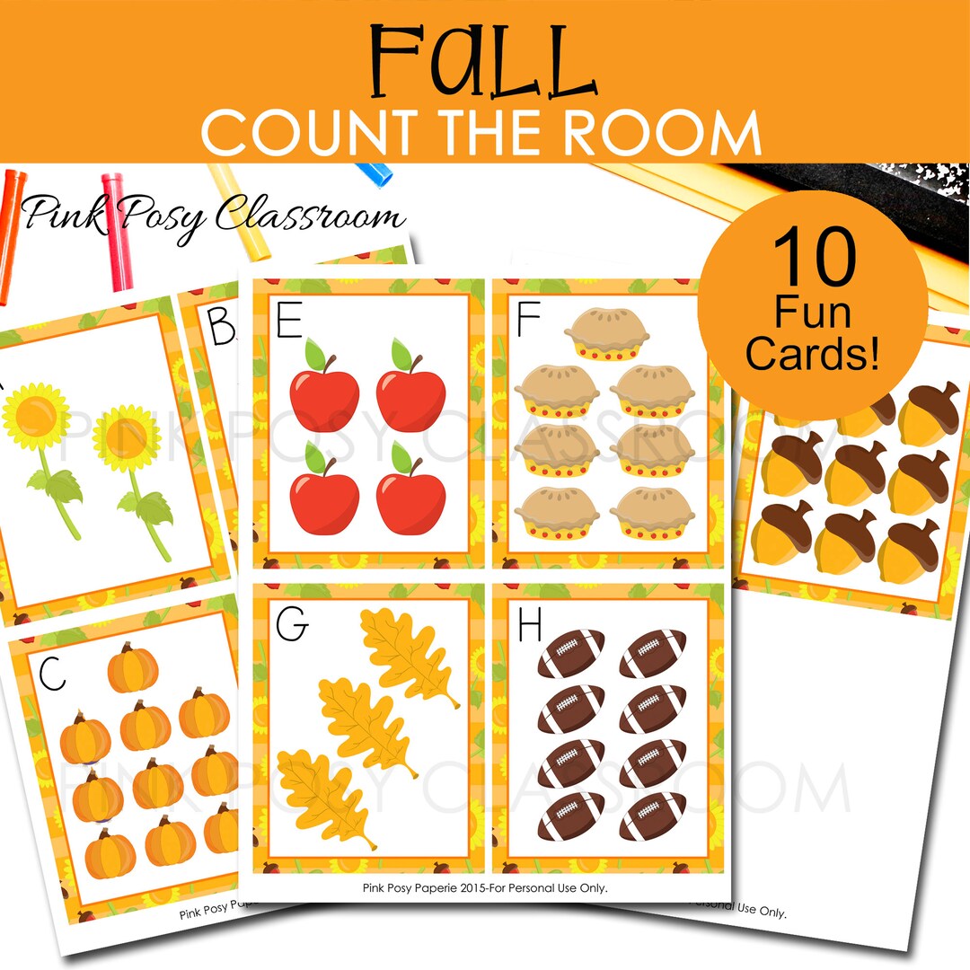 Fall Flash Cards, Autumn Count the Room, Learn to Count, Number ...