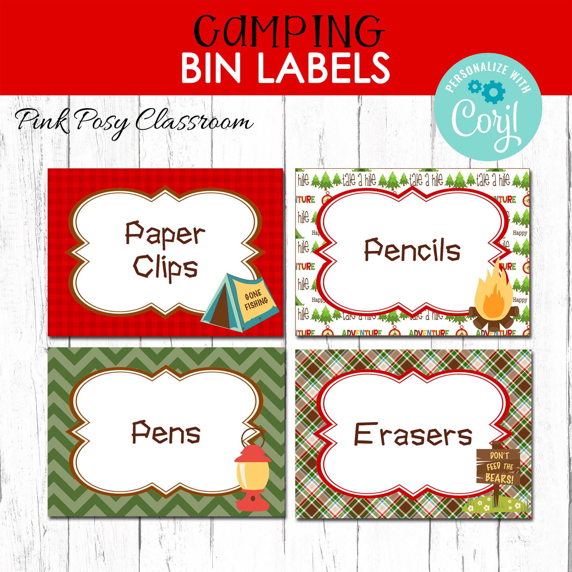 Camping Bin Labels, Editable Classroom Labels, Camper Classroom Decor ...