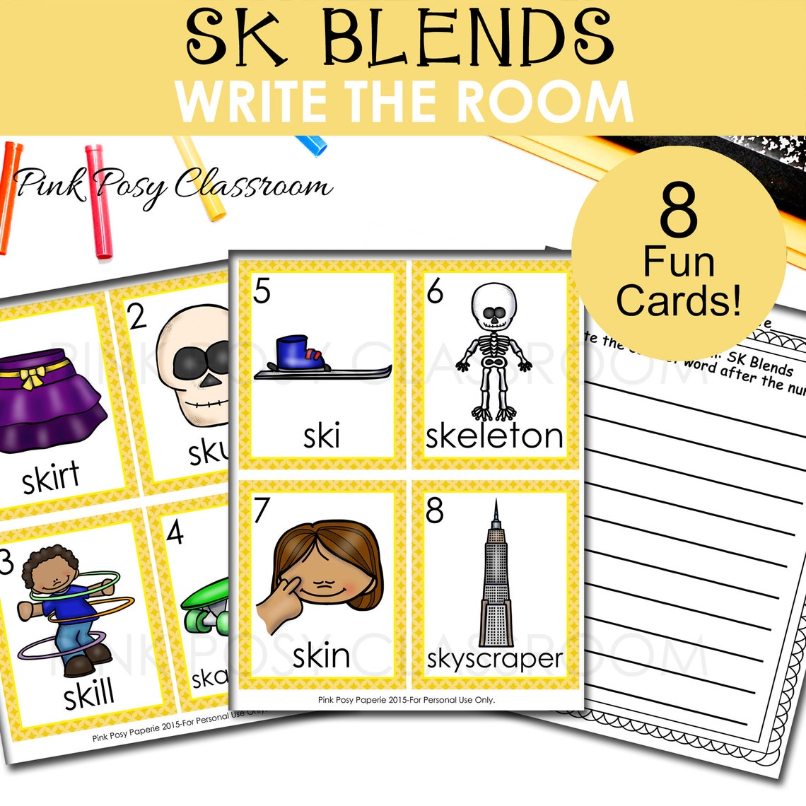 SK Blends Digraphs Vocabulary Cards, SK Blends Printable, Blends ...