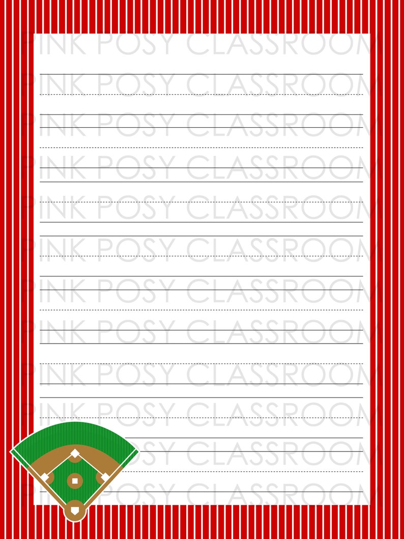 Baseball Writing Paper, Baseball Printable Paper, Lined Paper, Unlined ...