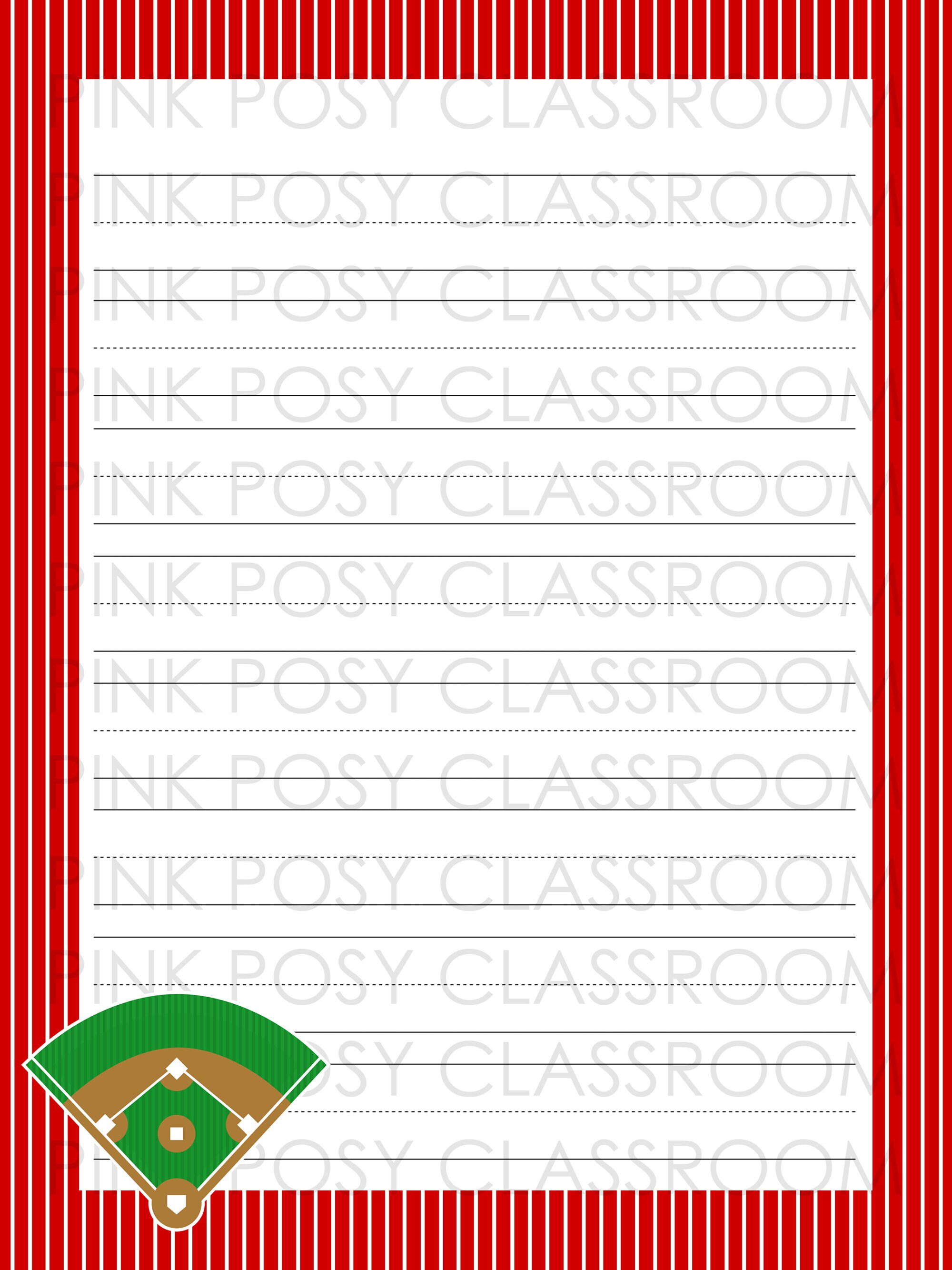 Baseball Writing Paper, Baseball Printable Paper, Lined Paper, Unlined ...