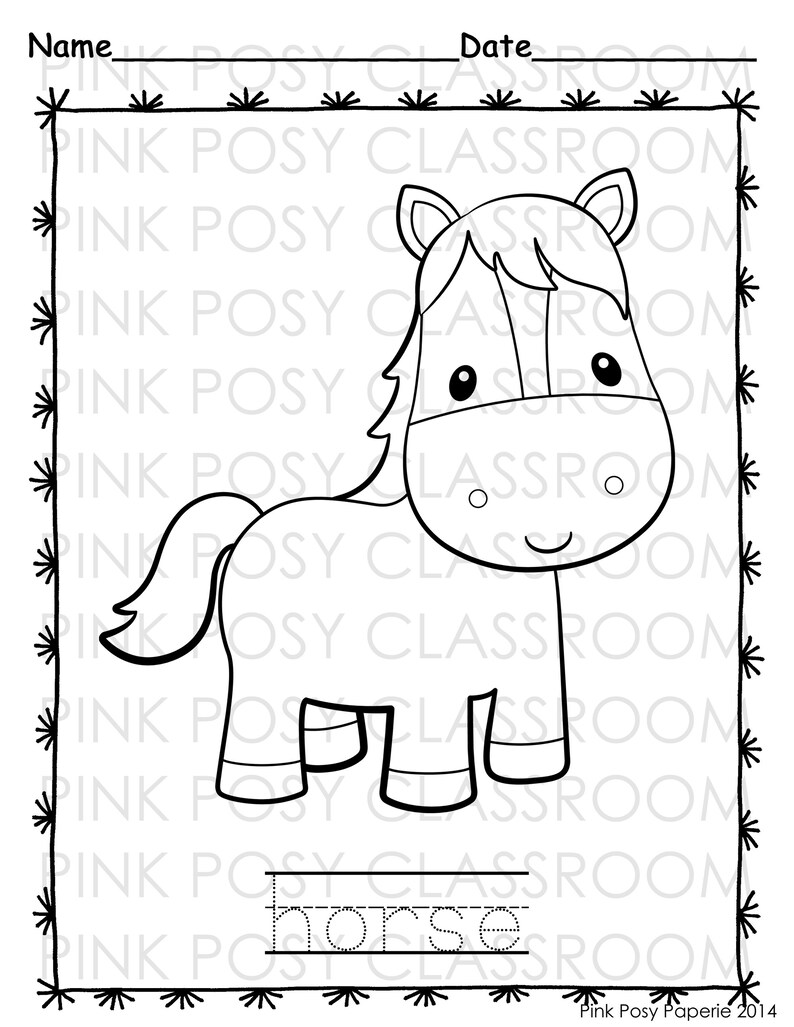 Farm Animals Coloring Pages, Color and Trace the Word, Farm Animals ...