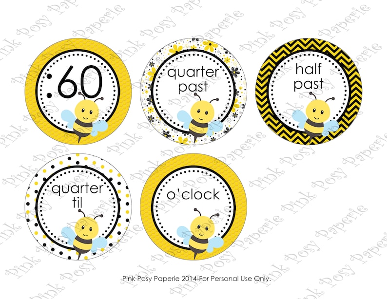 Clock Number Labels, Classroom Decor, Telling Time, Bee Theme, School ...