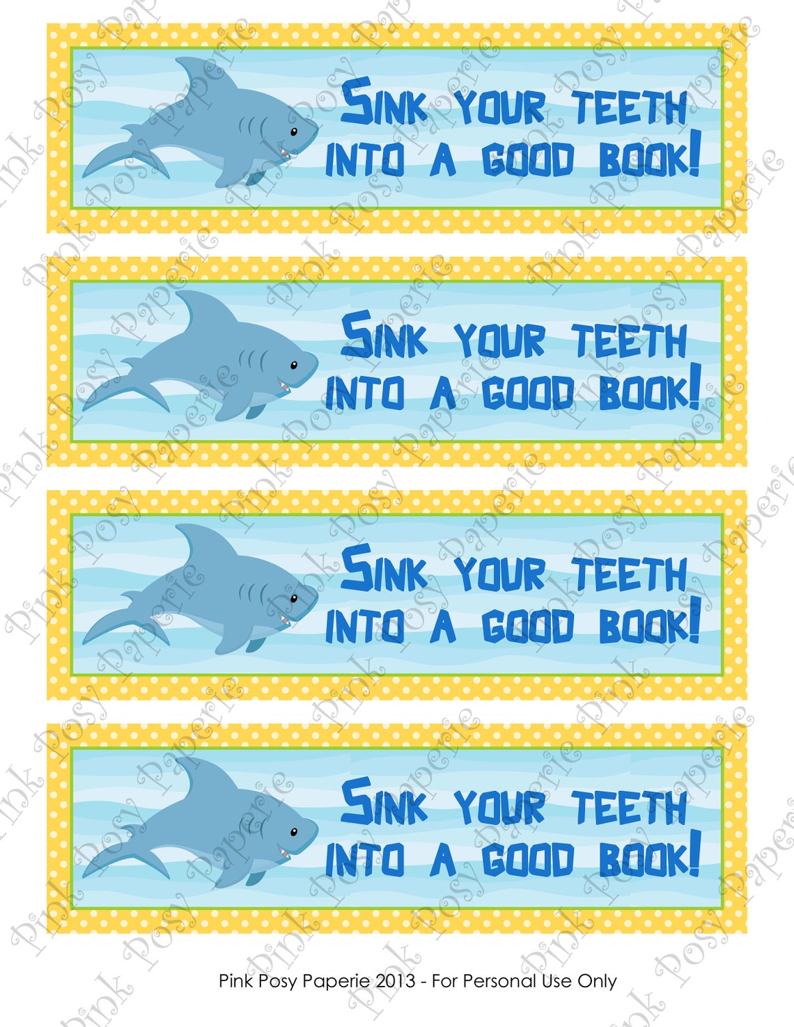Shark Bookmarks, Printable Bookmarks for Kids, Printable Bookmark Set ...