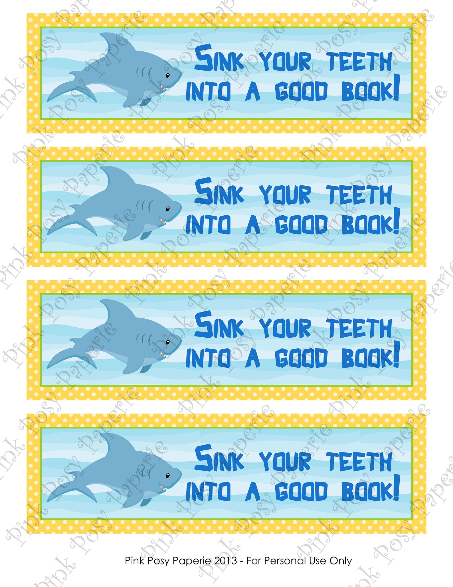 Shark Bookmarks, Printable Bookmarks for Kids, Printable Bookmark Set ...
