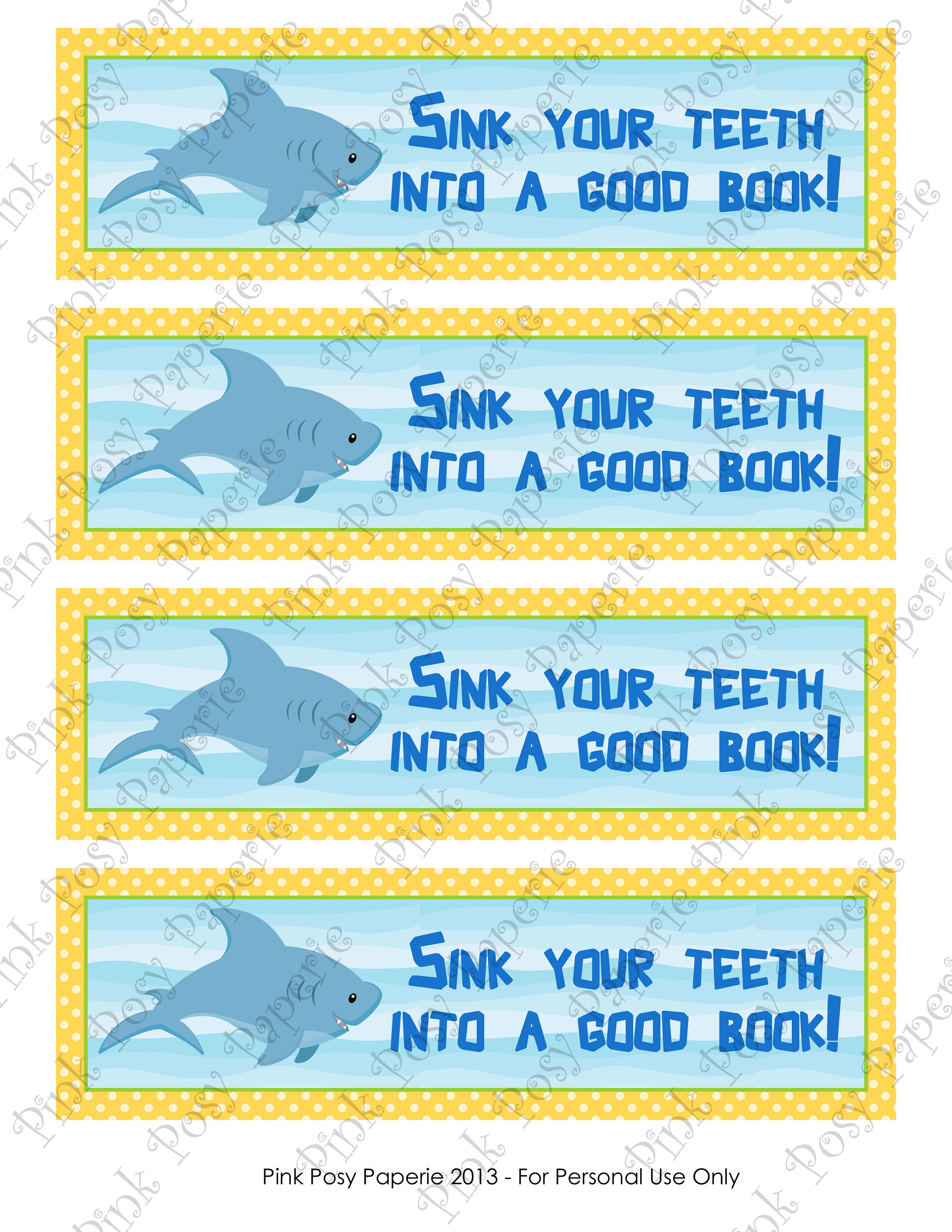 Shark Bookmarks, Printable Bookmarks for Kids, Printable Bookmark Set ...