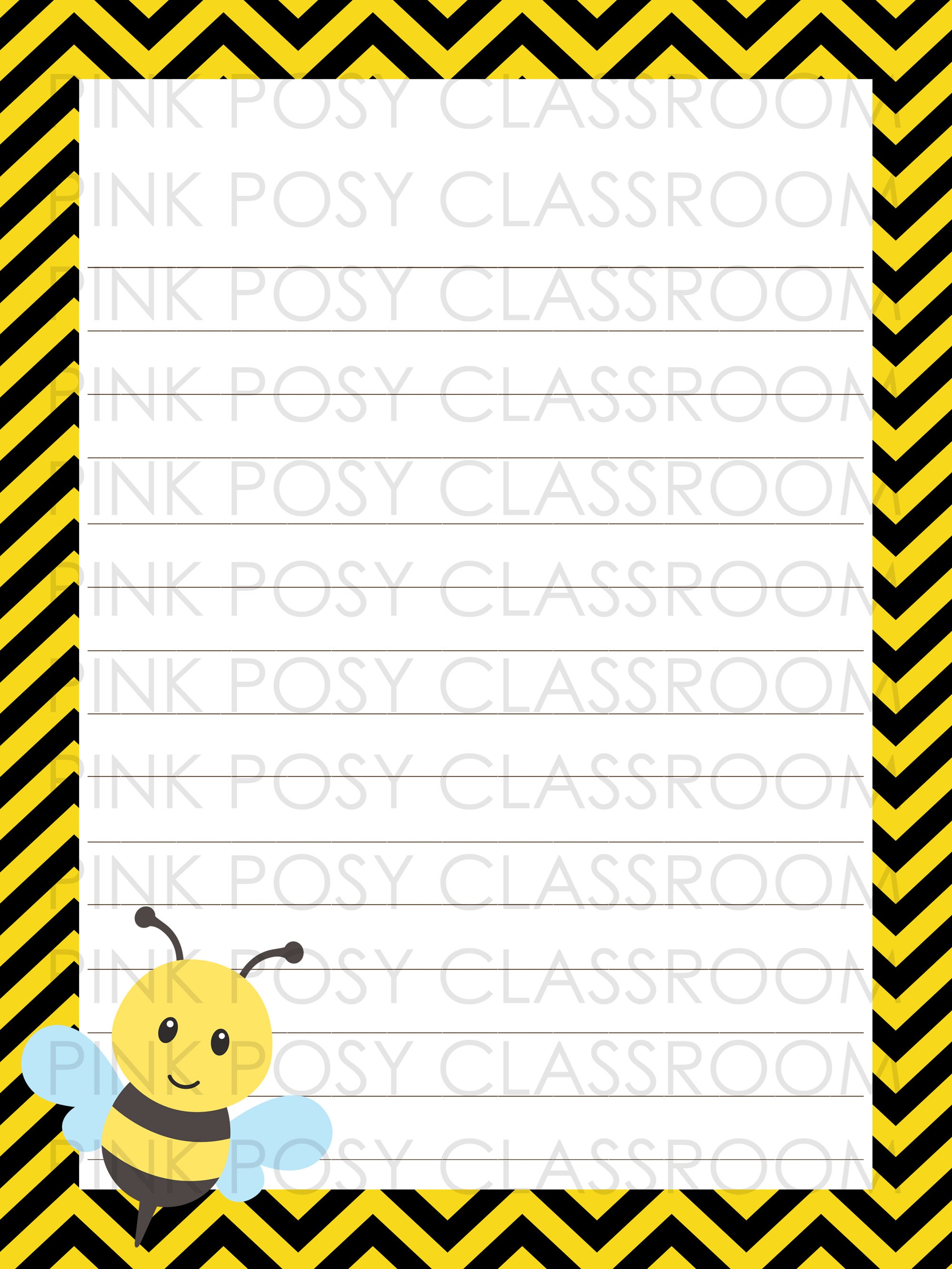 Bee Writing Paper, Bee Printable Paper, Bee Stationery, Bee Lined Paper ...
