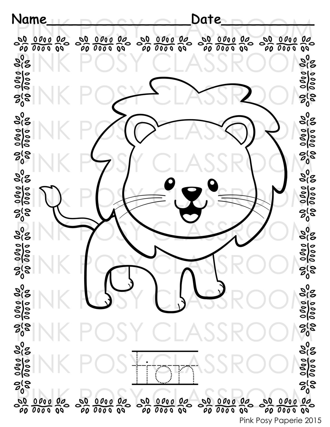 Jungle Animals Coloring Pages, Color Trace the Word, Safari Animals ...