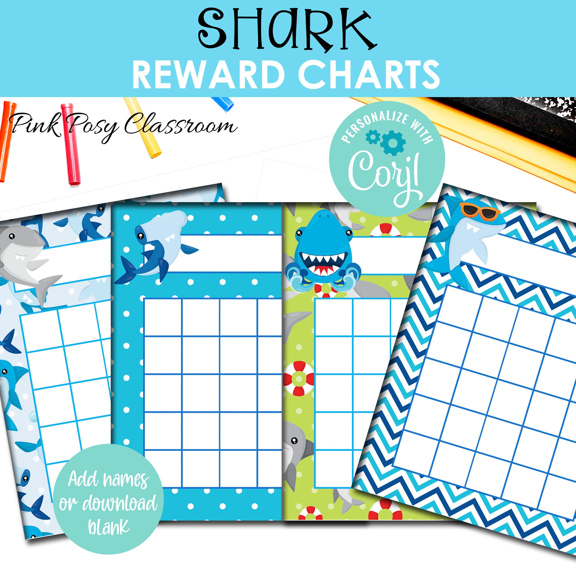 Editable Reward Charts, Shark Reward Charts, Classroom Decorations ...