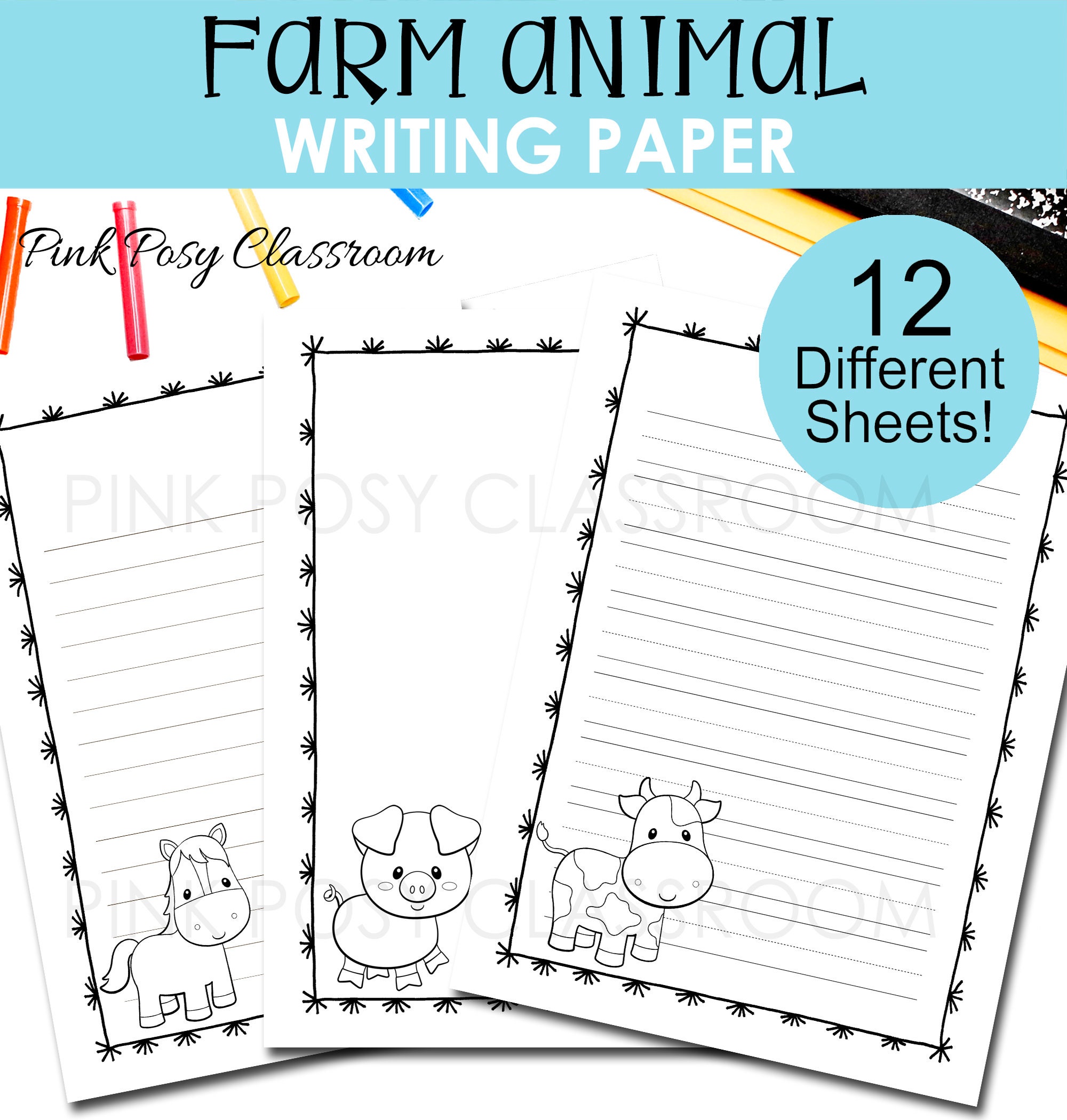 Farm Animals Writing Paper, Farm Animals Stationery, Printable Paper ...