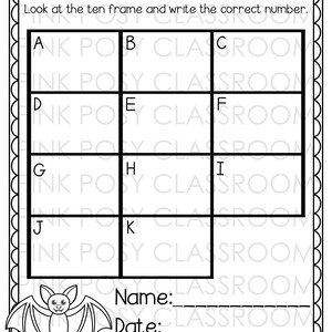 Ten Frame Flash Cards, Bats Count the Room, Learn to Count, Number ...