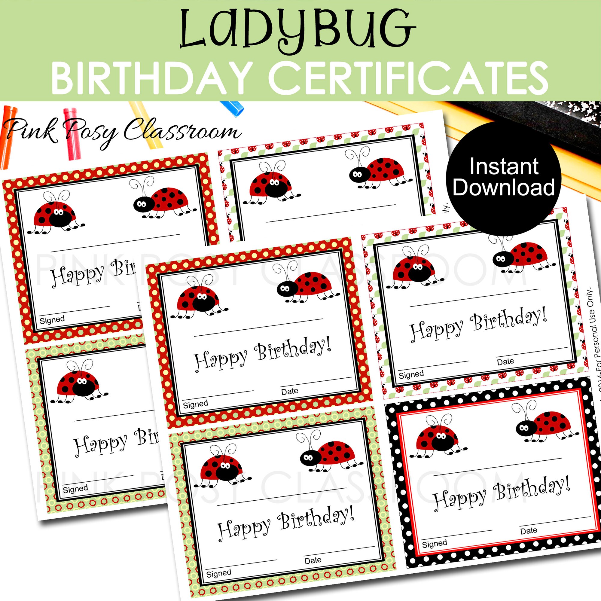 Happy Birthday Certificate, Ladybug Birthday Certificate, Classroom ...