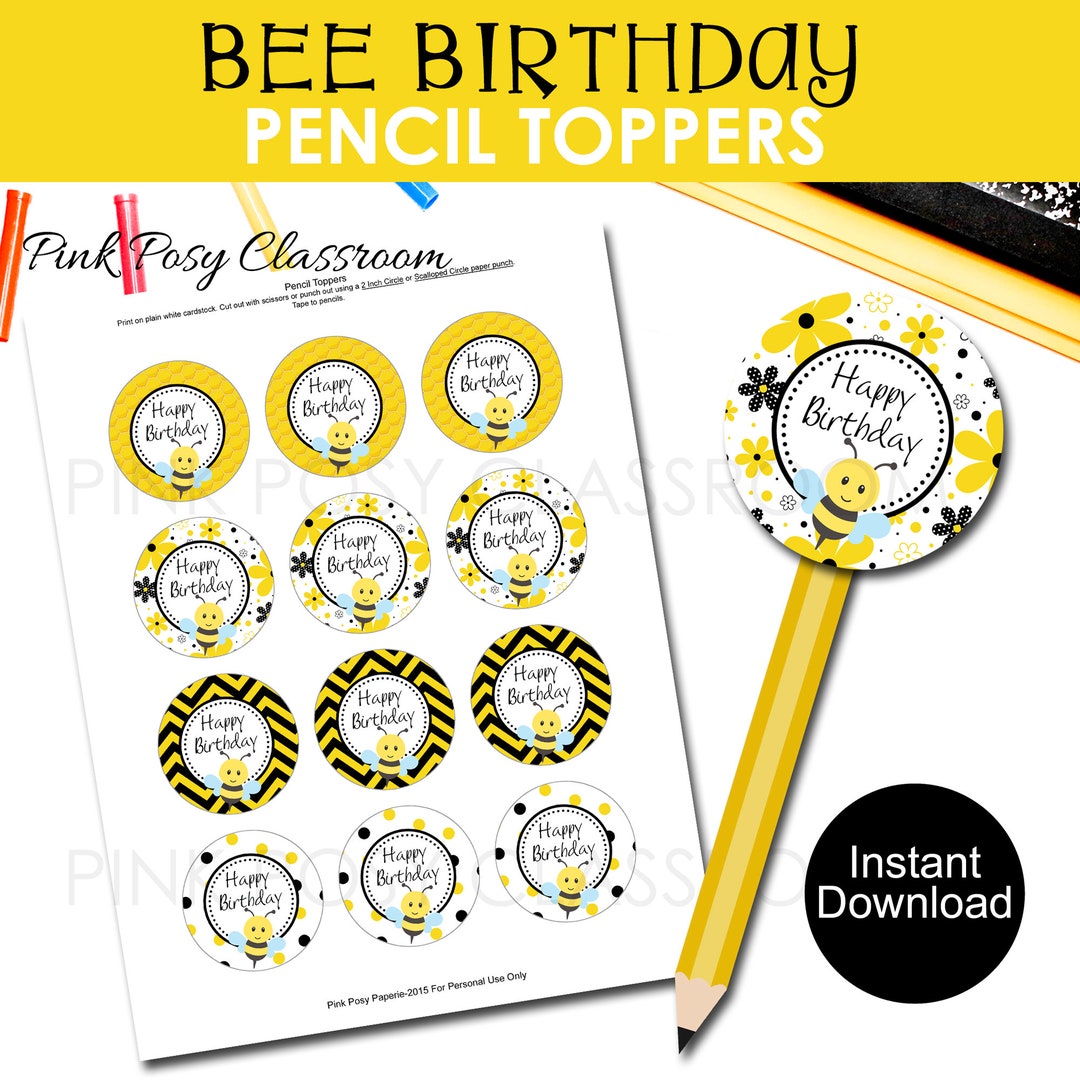 Student Birthday Gift, Bee Birthday Pencil Toppers, Classroom Reward ...