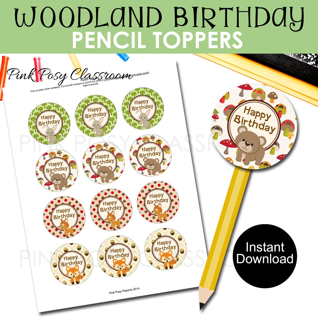 Student Birthday Gift, Woodland Birthday Pencil Toppers, Classroom ...