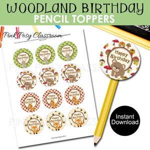 Student Birthday Gift, Woodland Birthday Pencil Toppers, Classroom ...