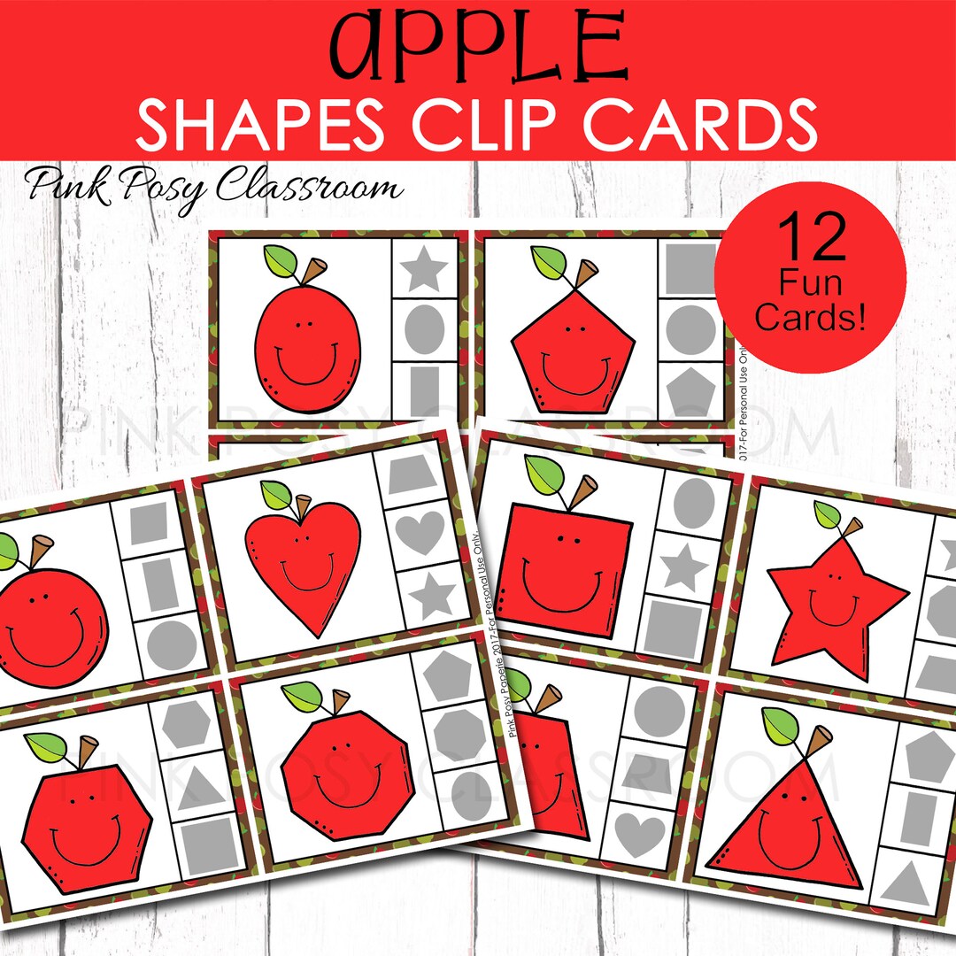2D Shapes Flashcards Apple Theme, Geometric Shape Task Cards, Apple ...