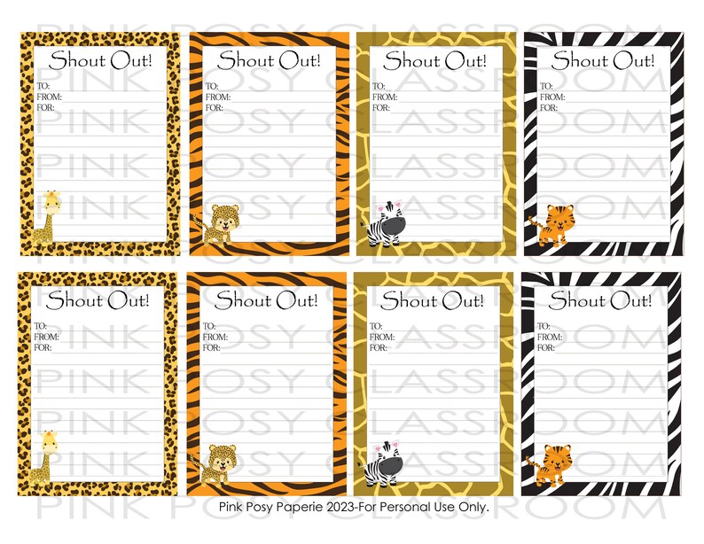 Shout Out Cards, Notes From Teacher, Student Rewards, Jungle Printable ...