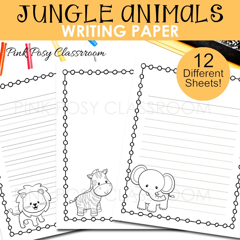 Jungle Animals Writing Paper, Safari Stationery, Printable Paper, Lined ...