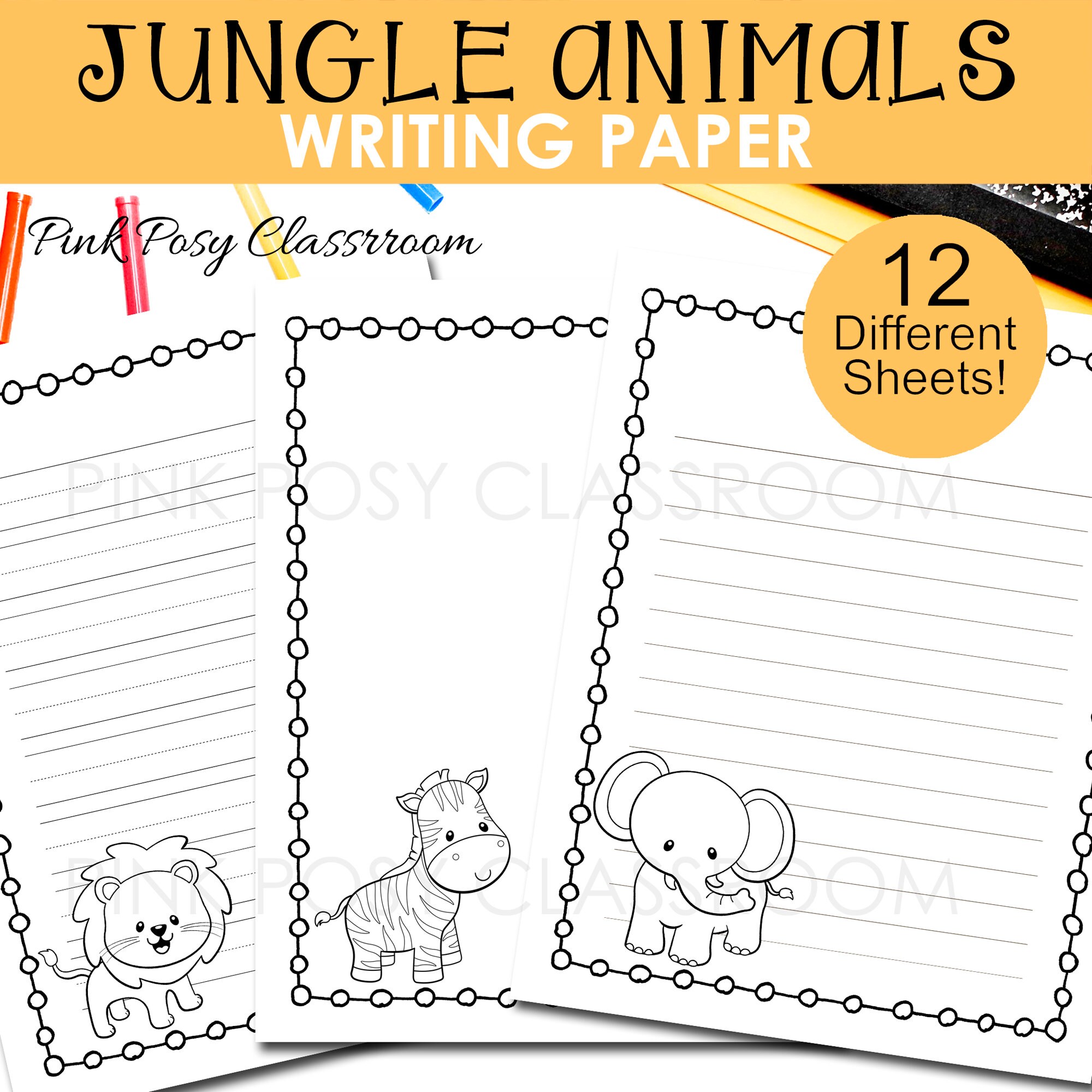 Jungle Animals Writing Paper, Safari Stationery, Printable Paper, Lined ...
