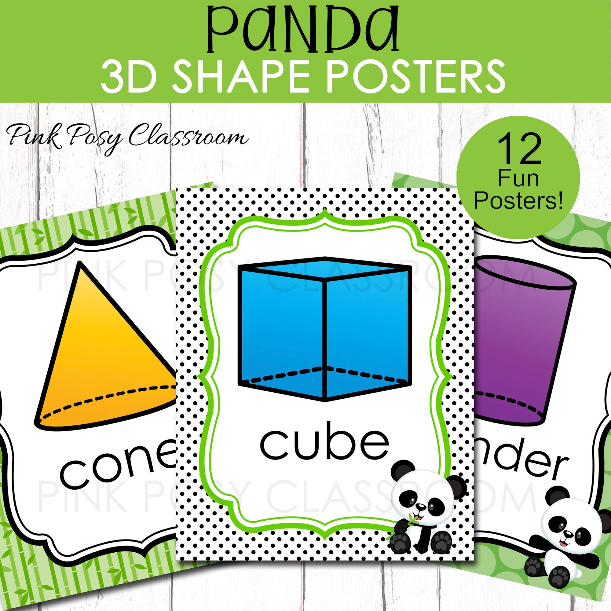 Panda Shape Posters, Classroom Decor, 3D Shape Posters, Printable Shape ...