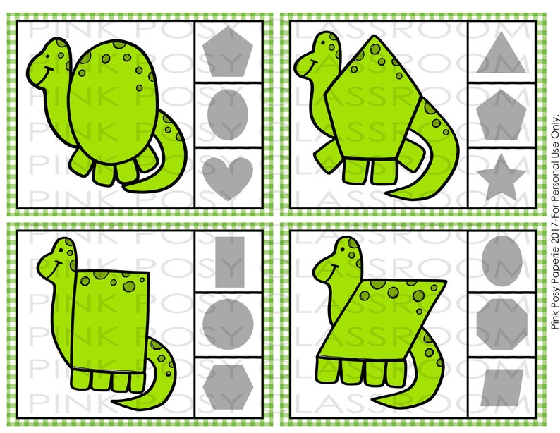 2D Shapes Flashcards Dinosaur Dinosaur Shapes Clip Cards - Etsy
