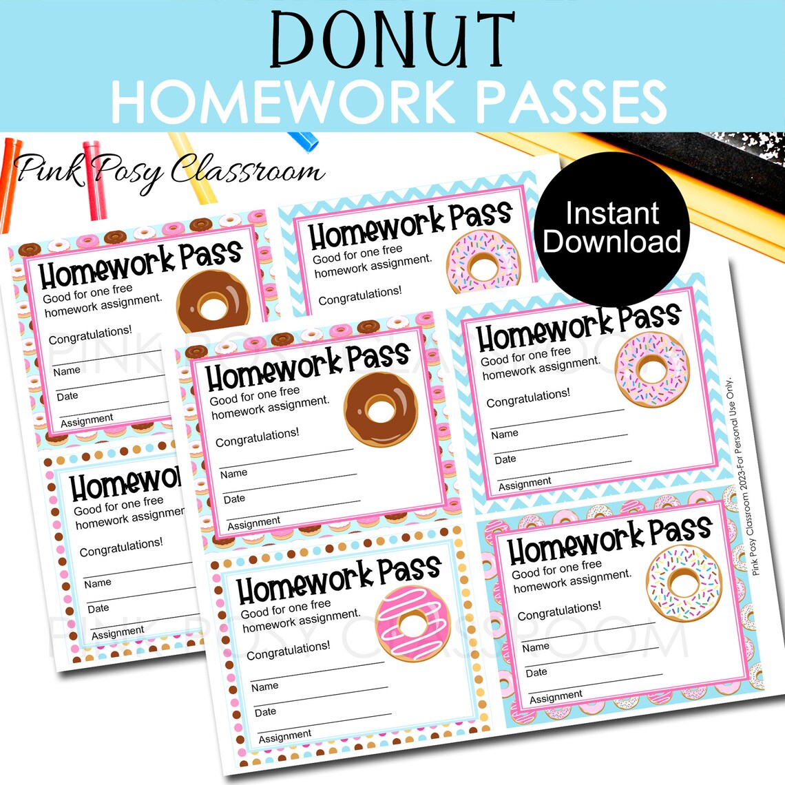 Donut Homework Passes, Classroom Managment, Instant Download, Teacher ...