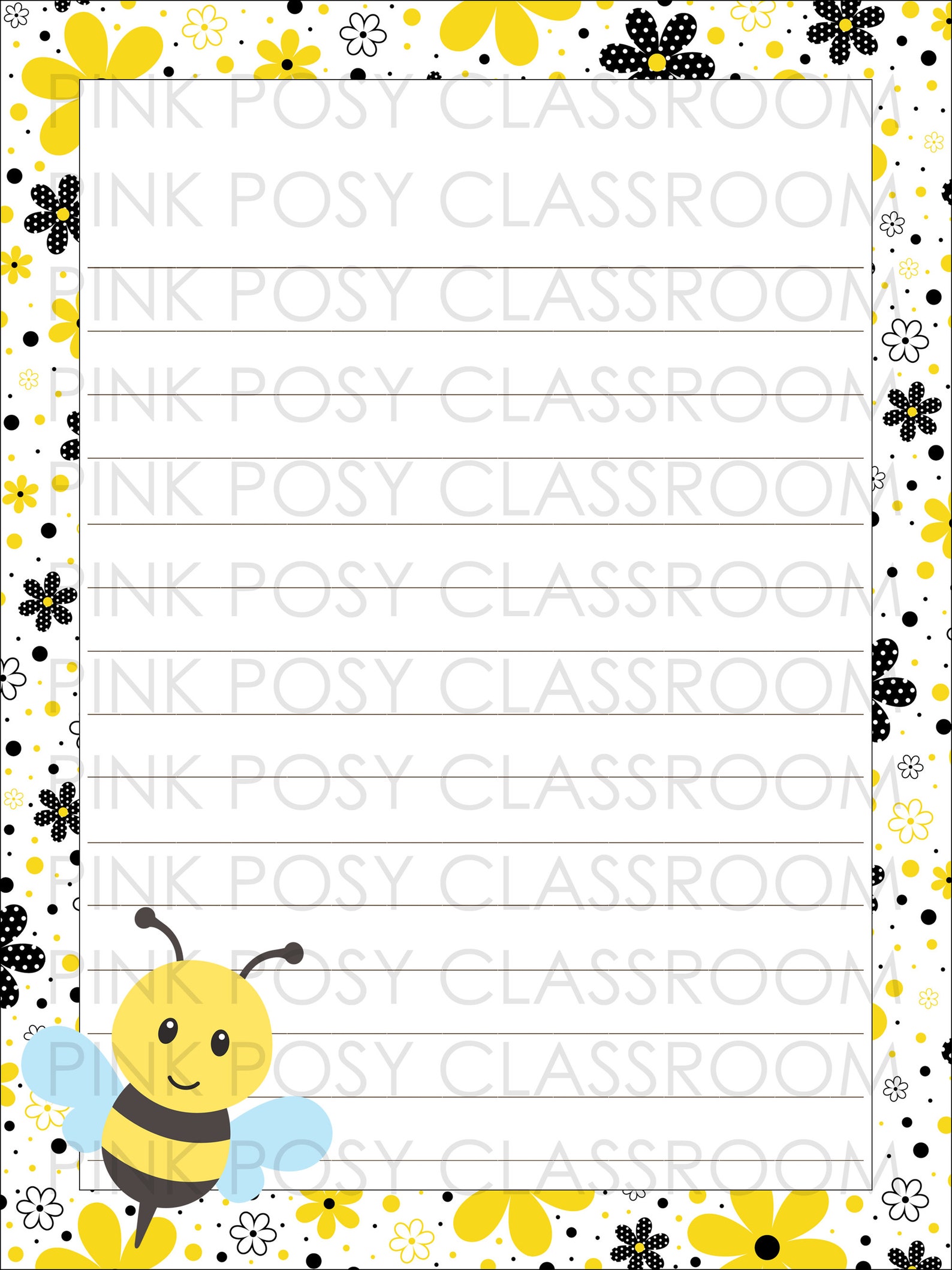 Bee Writing Paper, Bee Printable Paper, Bee Stationery, Bee Lined Paper ...