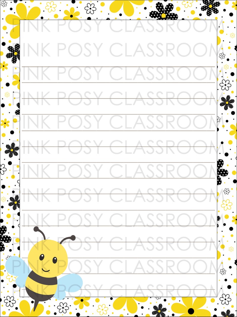 Bee Writing Paper, Bee Printable Paper, Bee Stationery, Bee Lined Paper ...