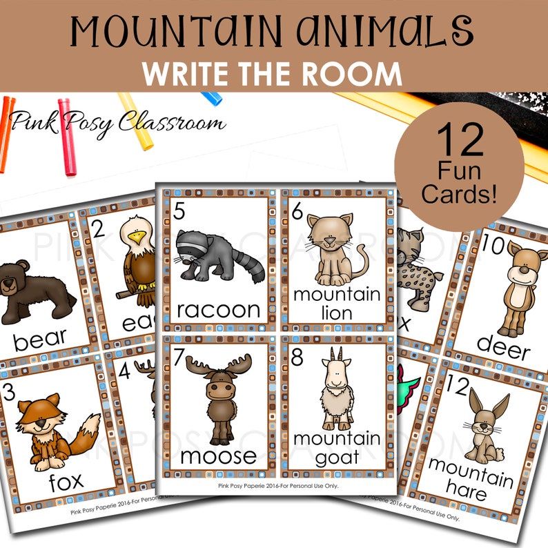 Tarjetas de vocabulario de animales de montaña, imprimible de animales ...