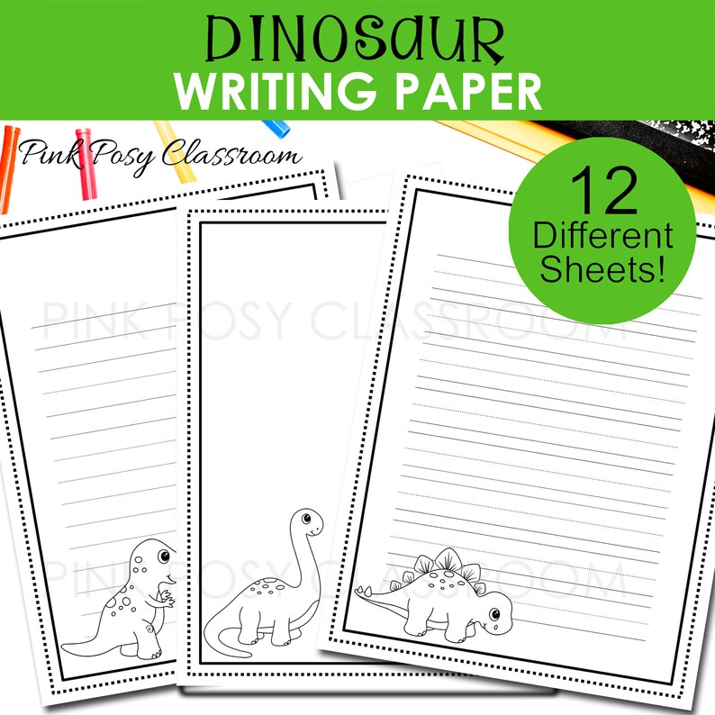 Dinosaur Writing Paper, Dinosaur Stationery, Printable Paper, Lined ...