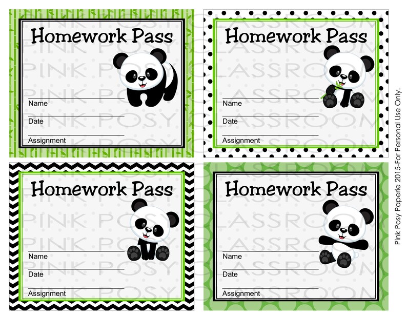 Panda Homework Passes, Classroom Managment, Instant Download, Teacher ...
