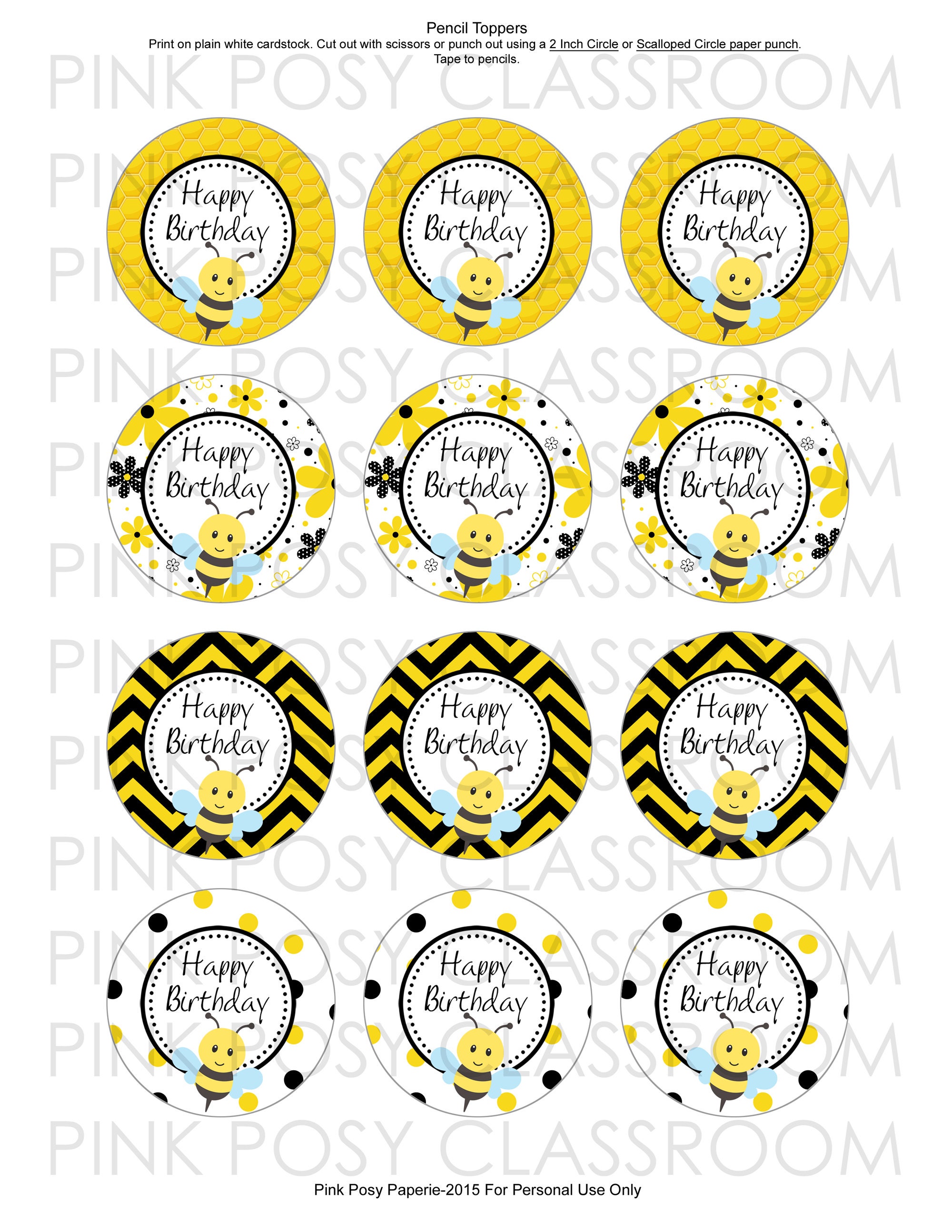 Student Birthday Gift, Bee Birthday Pencil Toppers, Classroom Reward ...