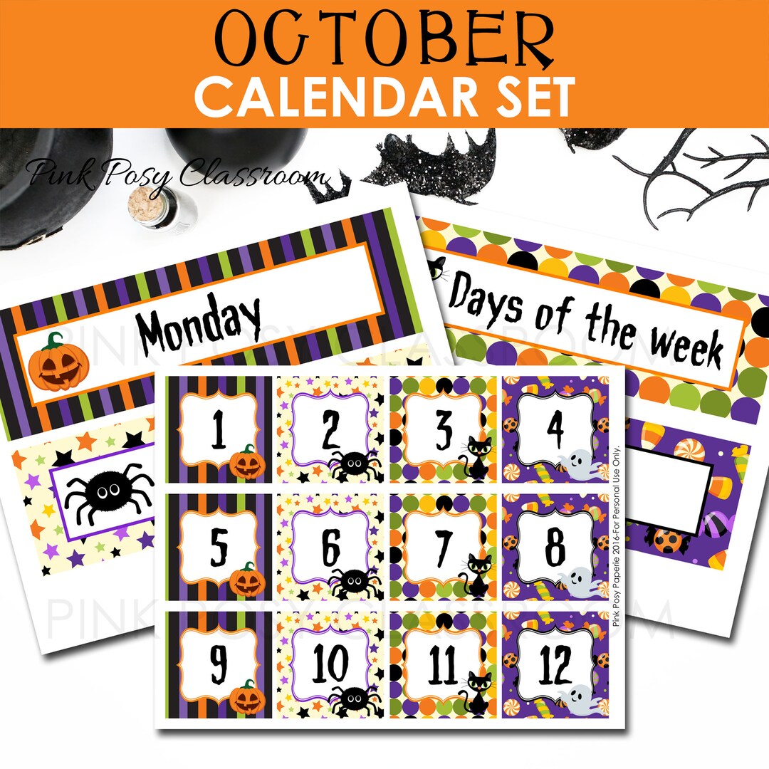 October Calendar Set, Classroom Calendar Set, Halloween Classroom Decor ...