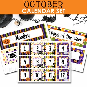 October Calendar Set Classroom Calendar Set Halloween - Etsy