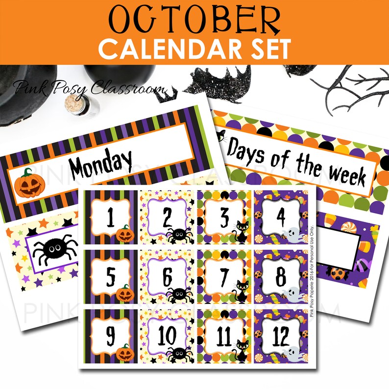 October Calendar Set, Classroom Calendar Set, Halloween Classroom Decor ...