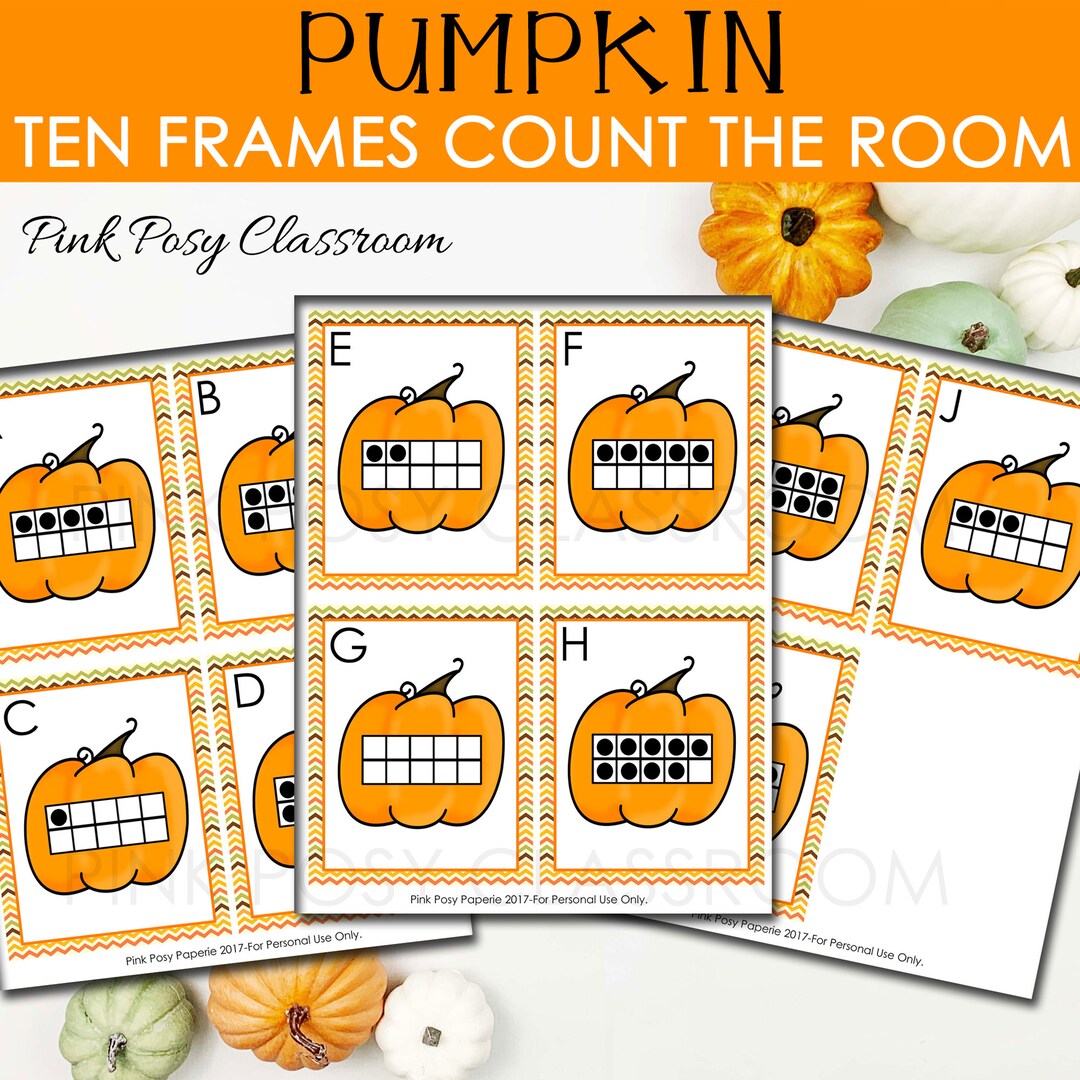 Ten Frame Flash Cards, Pumpkin Count the Room, Learn to Count, Number ...