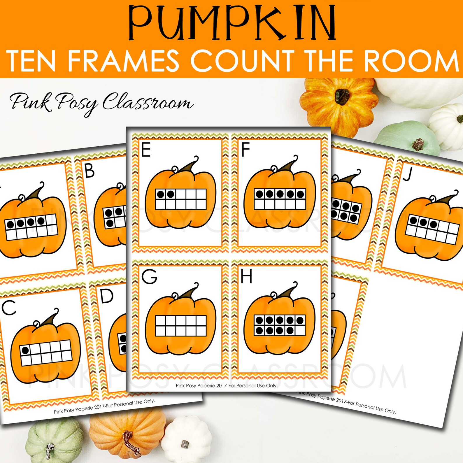 Ten Frame Flash Cards Pumpkin Count the Room Learn to Count - Etsy