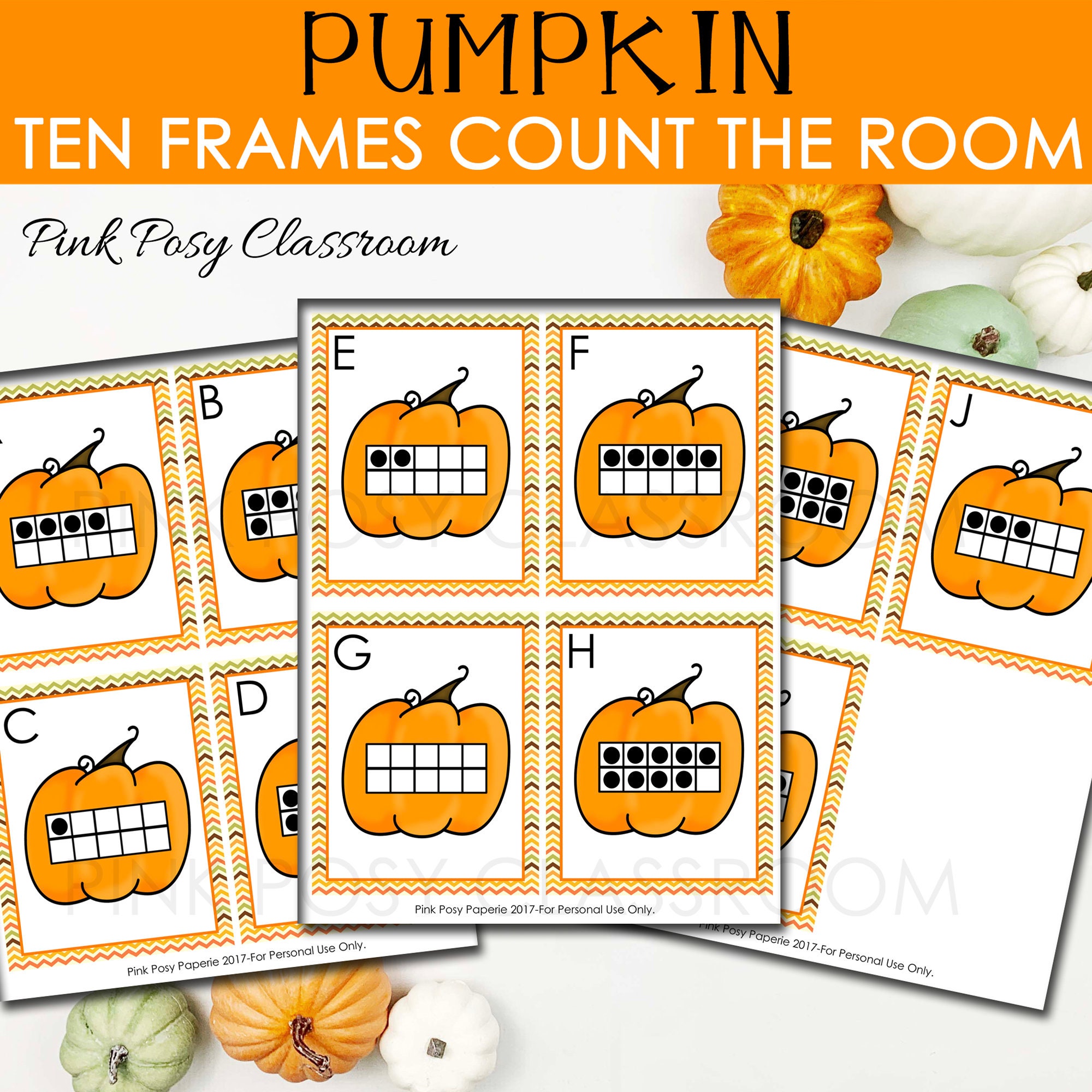 Ten Frame Flash Cards, Pumpkin Count the Room, Learn to Count, Number ...