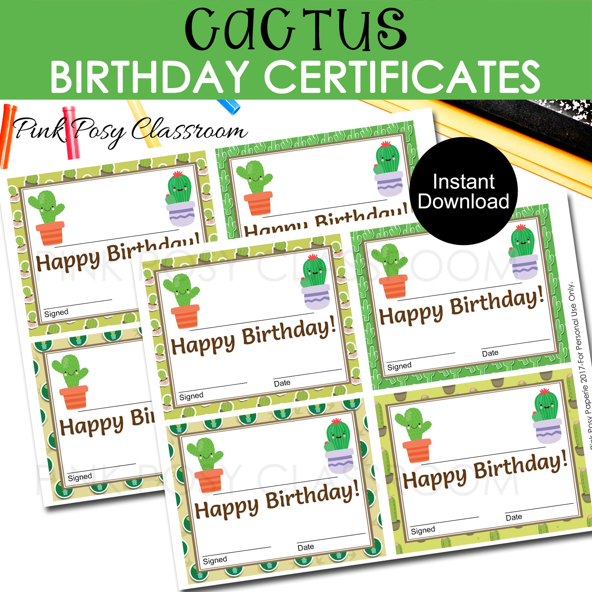 Happy Birthday Certificate, Cactus Birthday Certificate, Classroom ...