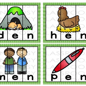 CVC Puzzles, Short E, Short Vowel Sounds, Word Families, Phonics ...