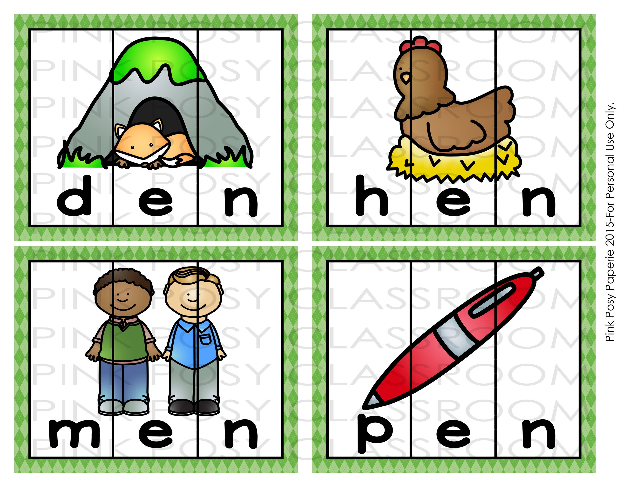 CVC Puzzles, Short E, Short Vowel Sounds, Word Families, Phonics ...