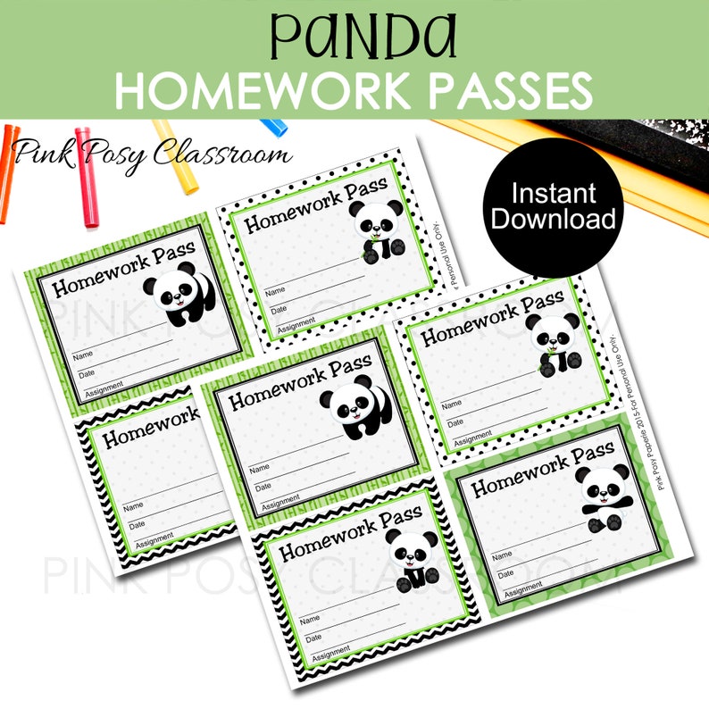 Panda Homework Passes, Classroom Managment, Instant Download, Teacher ...