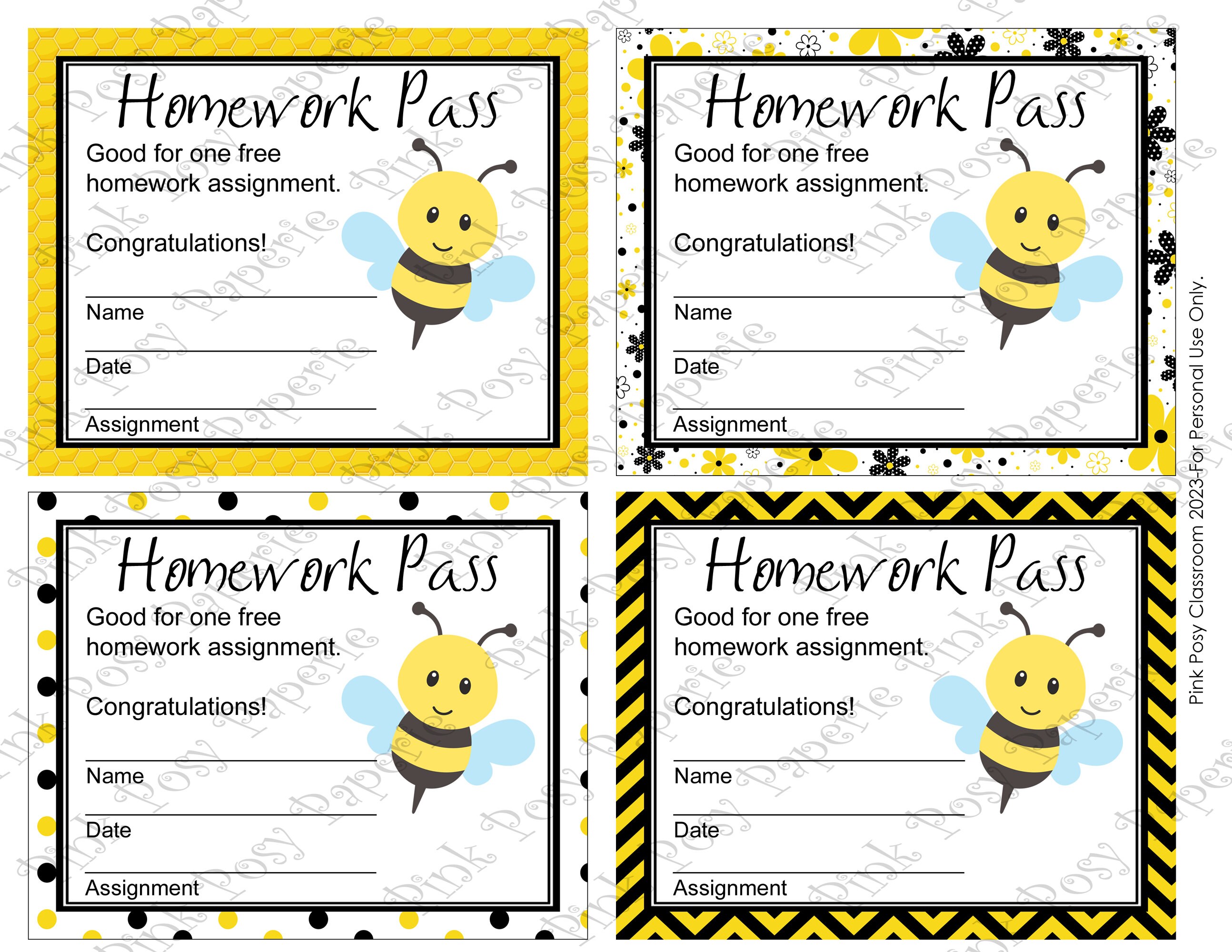 Bee Homework Passes, Classroom Managment, Instant Download, Teacher ...