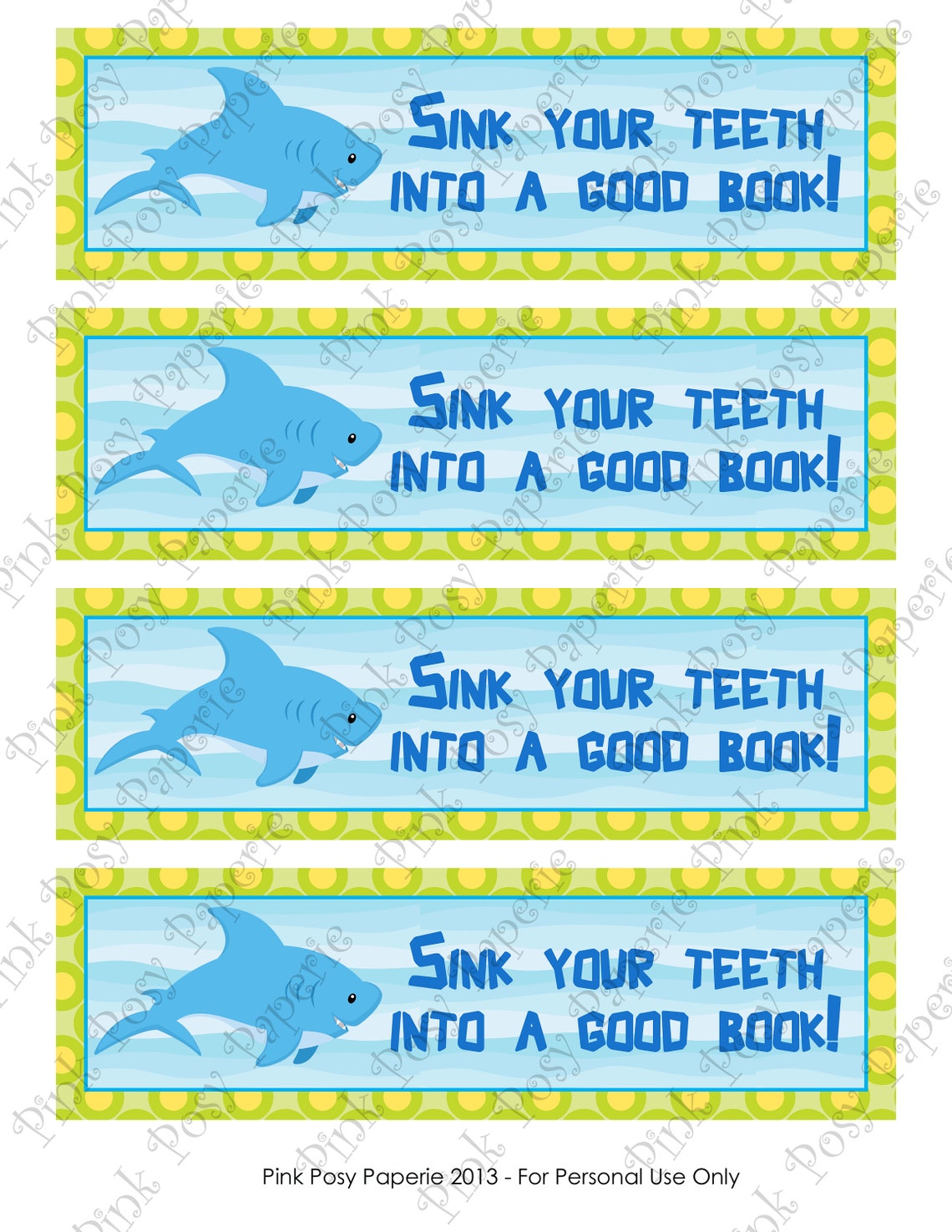 Shark Bookmarks, Printable Bookmarks for Kids, Printable Bookmark Set ...