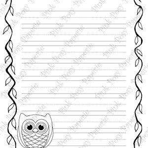 Owl Writing Paper, Owl Stationery, Owl Printable Paper, Owl Lined Paper ...