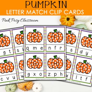 Alphabet Flash Cards, Pumpkin Alphabet Clip Cards, Letter Match Cards ...