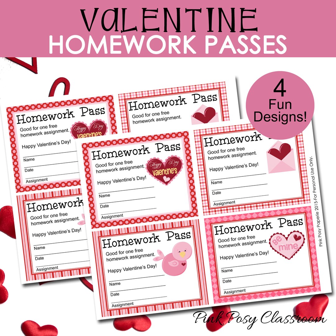 Valentine Homework Passes, Classroom Management, Instant Download ...