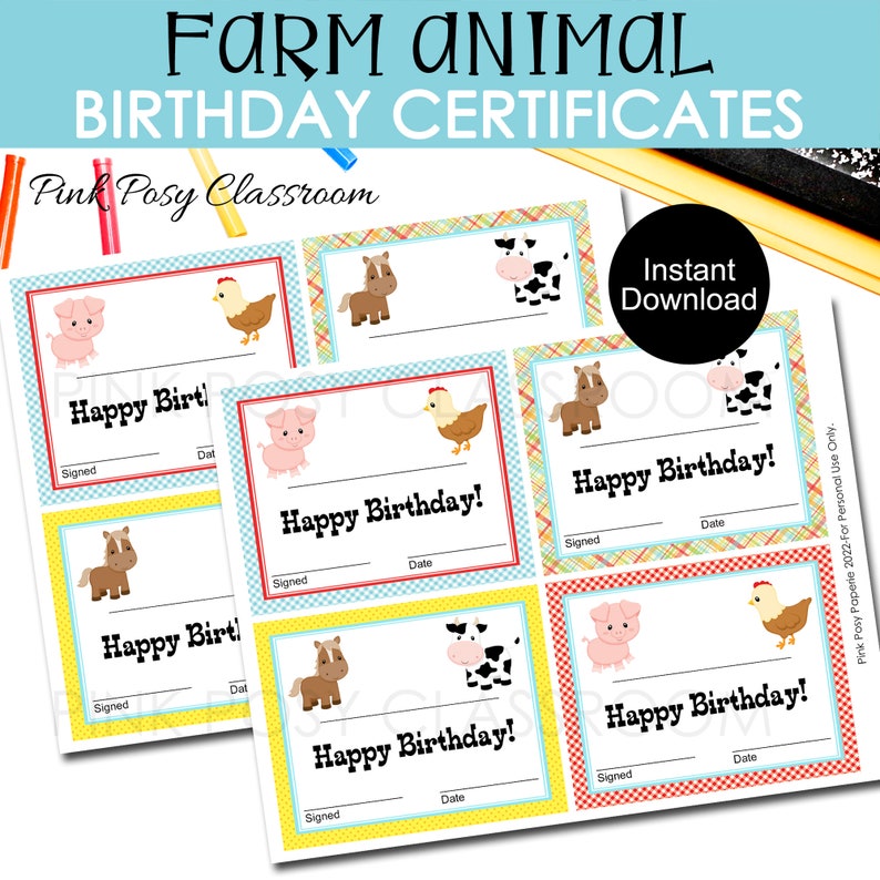 Happy Birthday Certificate, Farm Birthday Certificate, Classroom Reward ...