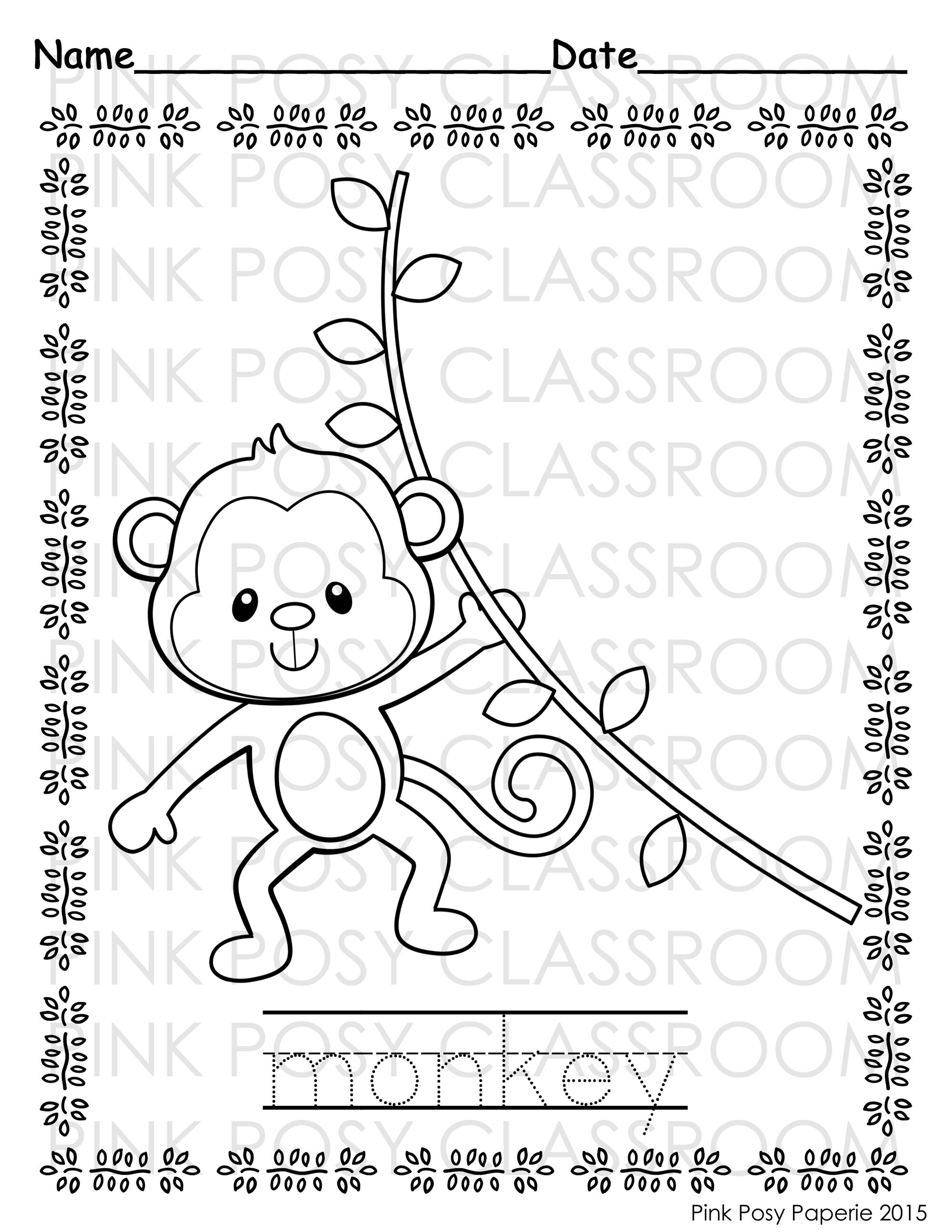 Jungle Animals Coloring Pages, Color Trace the Word, Safari Animals ...